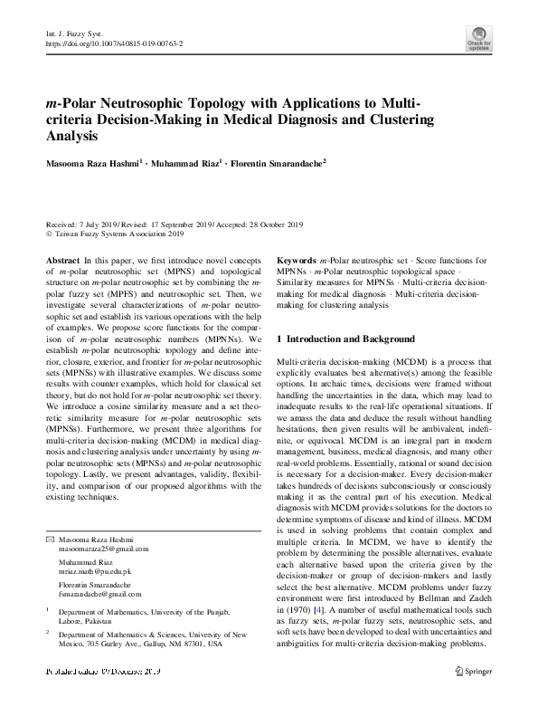 (PDF) m-Polar Neutrosophic Topology in Decision-Making