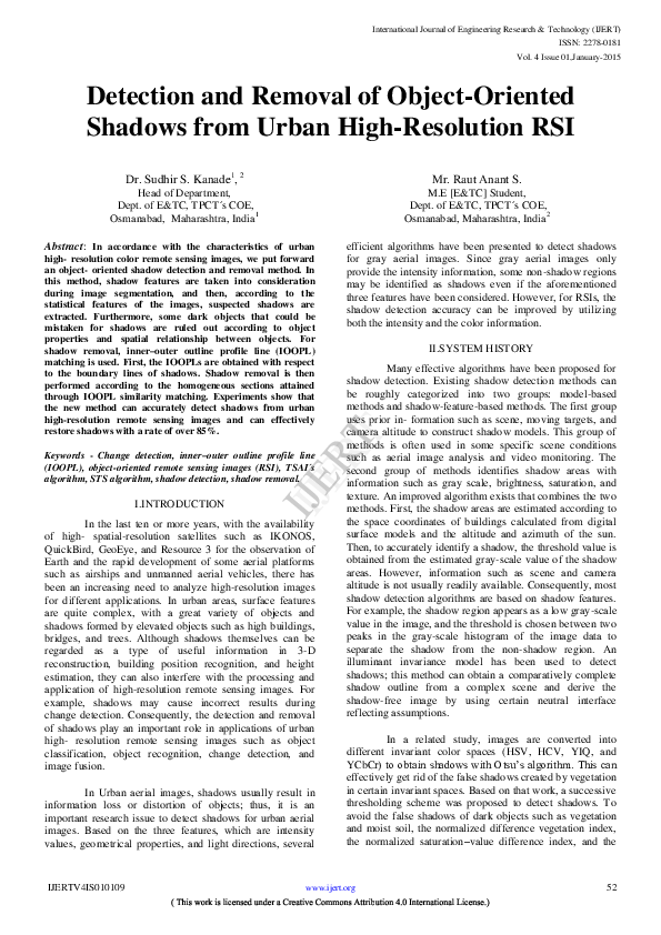 (PDF) IJERT-Detection and Removal of Object-Oriented Shadows from Urban High-Resolution RSI