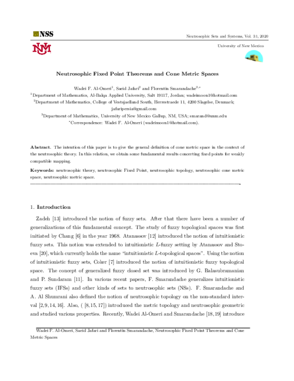 Pdf Neutrosophic Fixed Point Theorems And Cone Metric Spaces