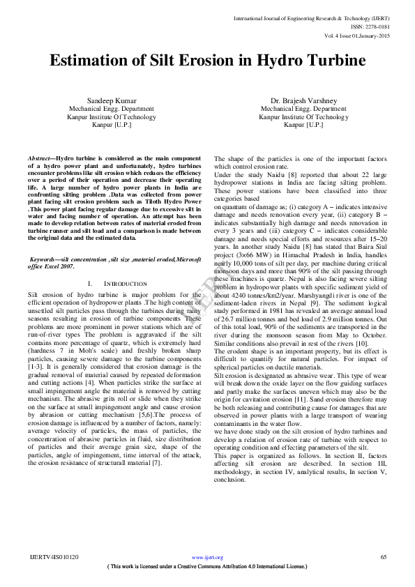 (PDF) IJERT-Estimation of Silt Erosion in Hydro Turbine (PDF) IJERT-Estimation of Silt Erosion in Hydro Turbine
