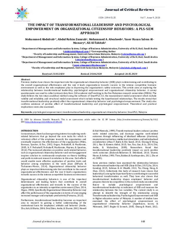 (PDF) THE IMPACT OF TRANSFORMATIONAL LEADERSHIP AND PSYCHOLOGICAL EMPOWERMENT ON ORGANIZATIONAL ...