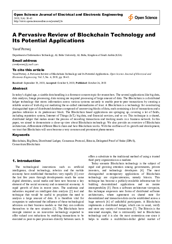 (PDF) A Pervasive Review of Blockchain Technology and Its Potential ...