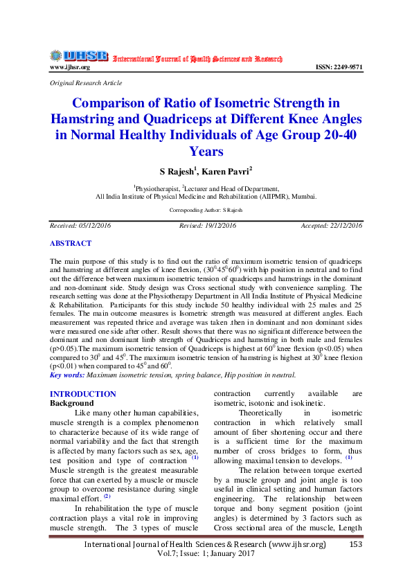 (PDF) Comparison of Ratio of Isometric Strength in Hamstring and ...