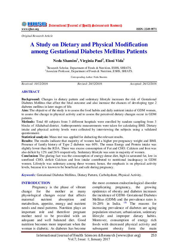 (PDF) A Study on Dietary and Physical Modification among Gestational ...