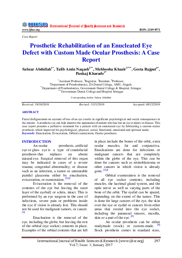 (PDF) Prosthetic Rehabilitation of an Enucleated Eye Defect with Custom ...