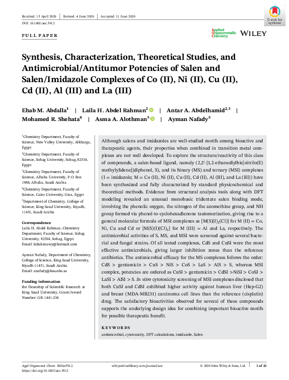 (PDF) Synthesis, Characterization, Theoretical Studies, and Antimicrobial/Antitumor Potencies of ...
