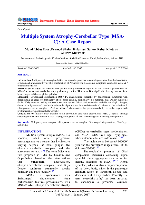 (PDF) Multiple System Atrophy-Cerebellar Type (MSA- C): A Case Report