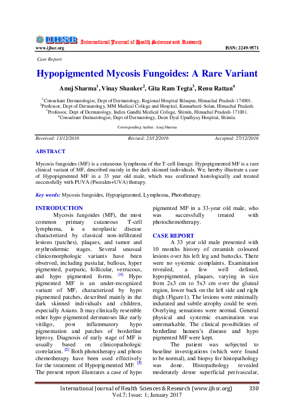 (PDF) Hypopigmented Mycosis Fungoides: A Rare Variant