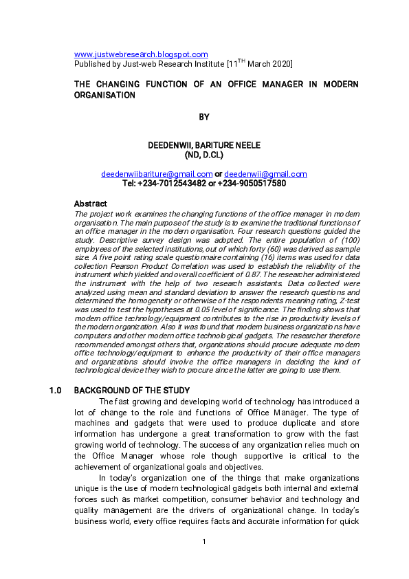 (PDF) THE CHANGING FUNCTION OF AN OFFICE MANAGER IN MODERN ORGANIZATION