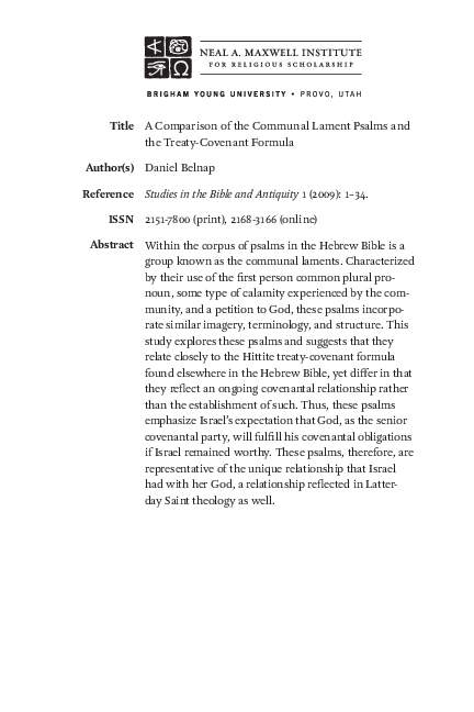 (PDF) A Comparison of the Communal Lament Psalms and the Treaty ...