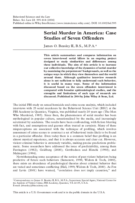 (PDF) Serial Murder in America: Case Studies of Seven Offenders