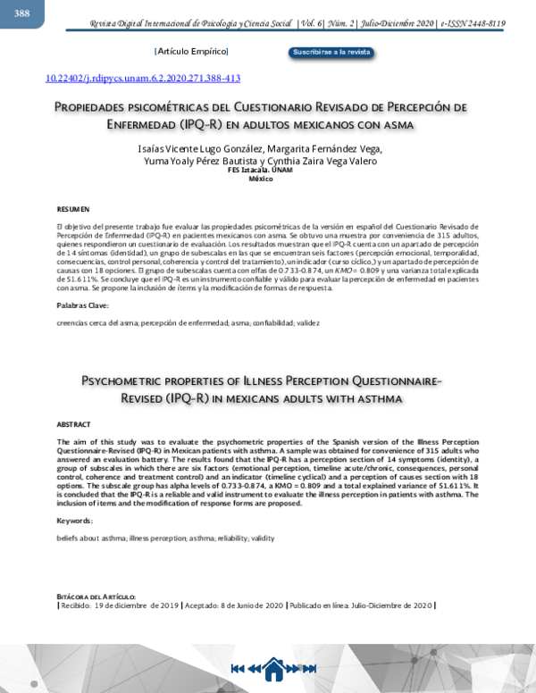 (PDF) Psychometric properties of Illness Perception Questionnaire ...
