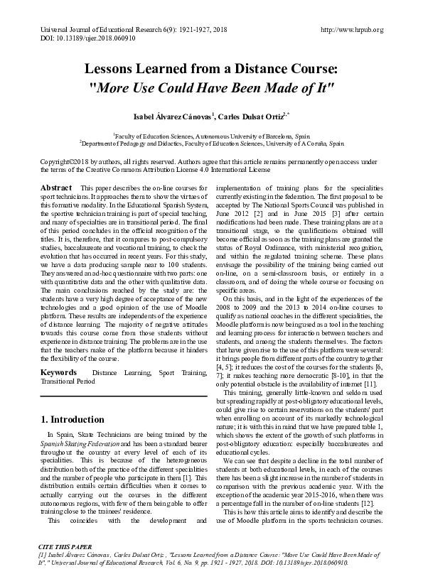 (PDF) Lessons Learned from a Distance Course: "More Use Could Have Been ...