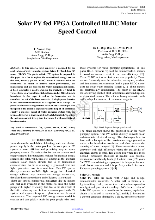 (PDF) IJERT-Solar PV fed FPGA Controlled BLDC Motor Speed Control | IJERT Journal - Academia.edu