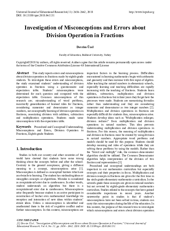 (PDF) Investigation of Misconceptions and Errors about Division ...