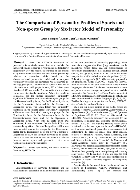 (PDF) The Comparison of Personality Profiles of Sports and Non-sports ...