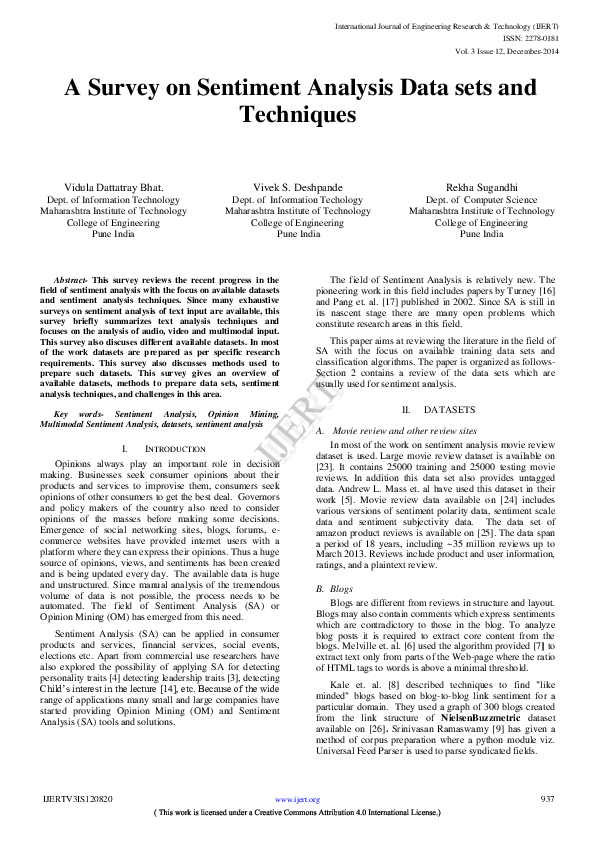 (PDF) IJERT-A Survey on Sentiment Analysis Data sets and Techniques
