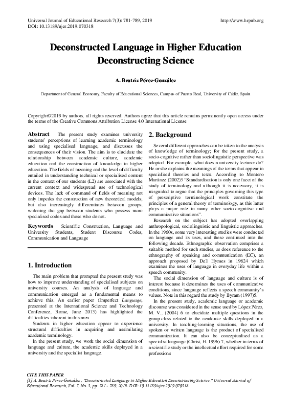 (PDF) Deconstructed Language in Higher Education Deconstructing Science