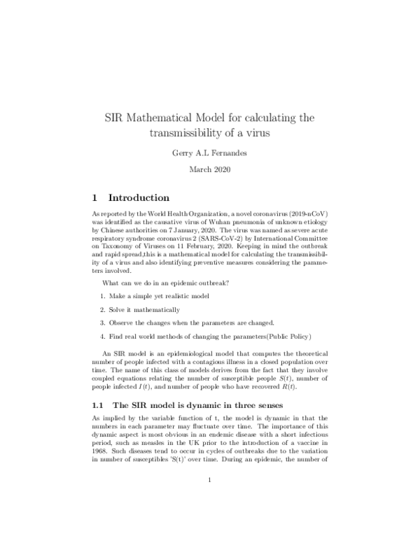 (PDF) SIR Mathematical Model for calculating the transmissibility of a ...