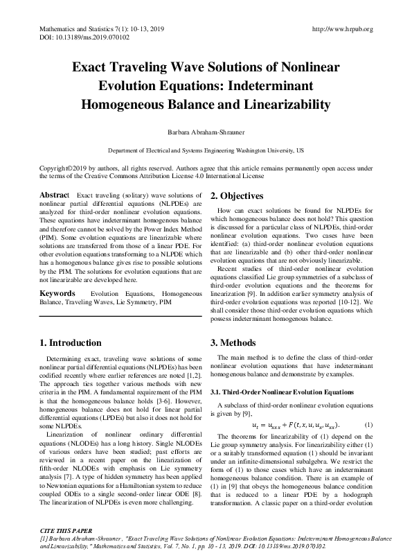 Pdf Exact Traveling Wave Solutions Of Nonlinear Evolution Equations Indeterminant Homogeneous