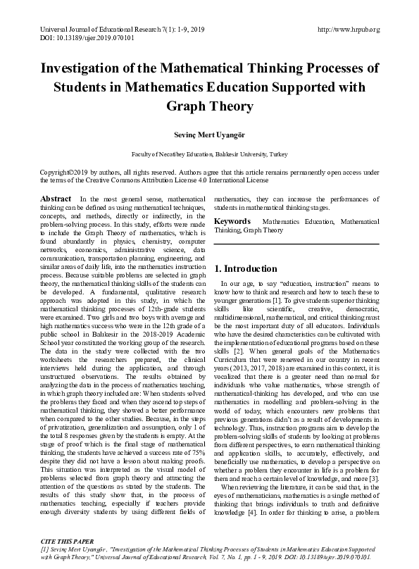 (PDF) Investigation of the Mathematical Thinking Processes of Students ...