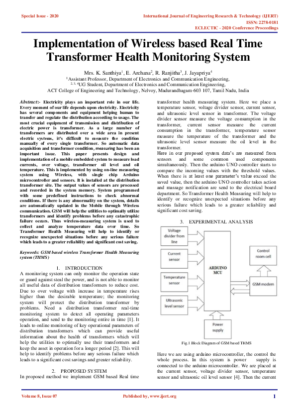 Pdf Ijert Implementation Of Wireless Based Real Time Transformer Health Monitoring System