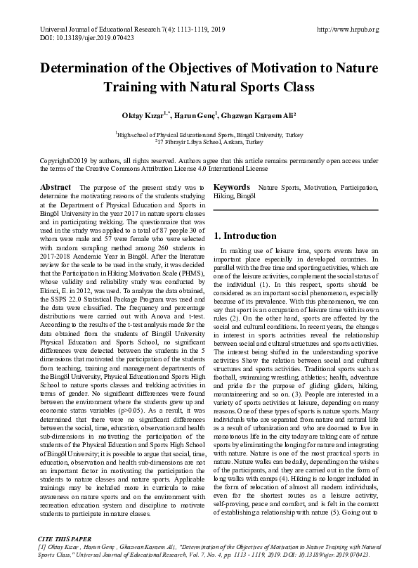 (PDF) Determination of the Objectives of Motivation to Nature Training ...