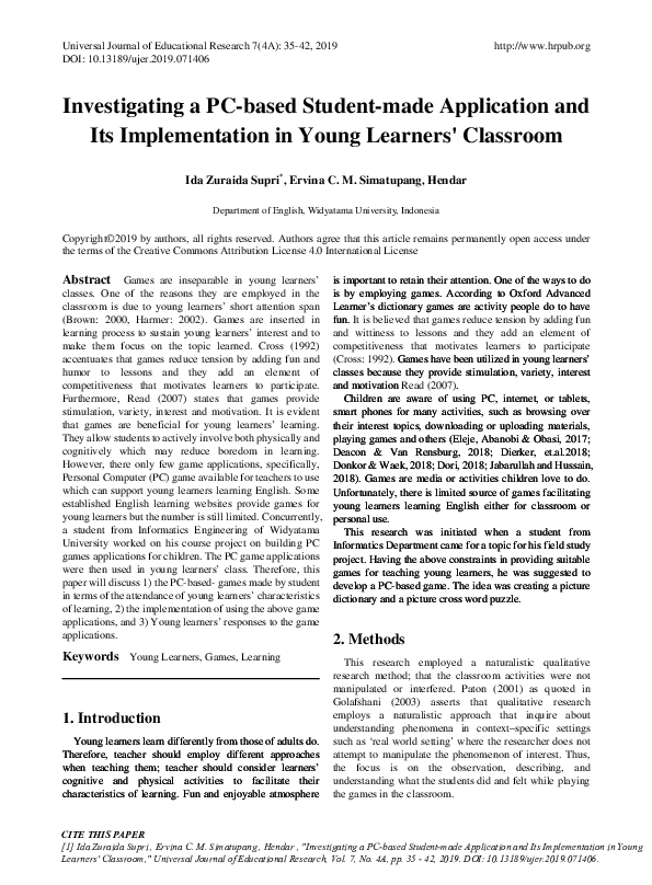 (PDF) Investigating a PC-based Student-made Application and Its Implementation in Young Learners ...