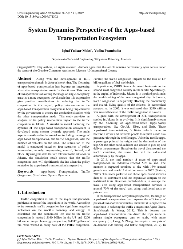 (PDF) System Dynamics Perspective of the Apps-based Transportation Ecosystem