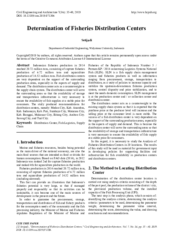 (PDF) Determination of Fisheries Distribution Centers