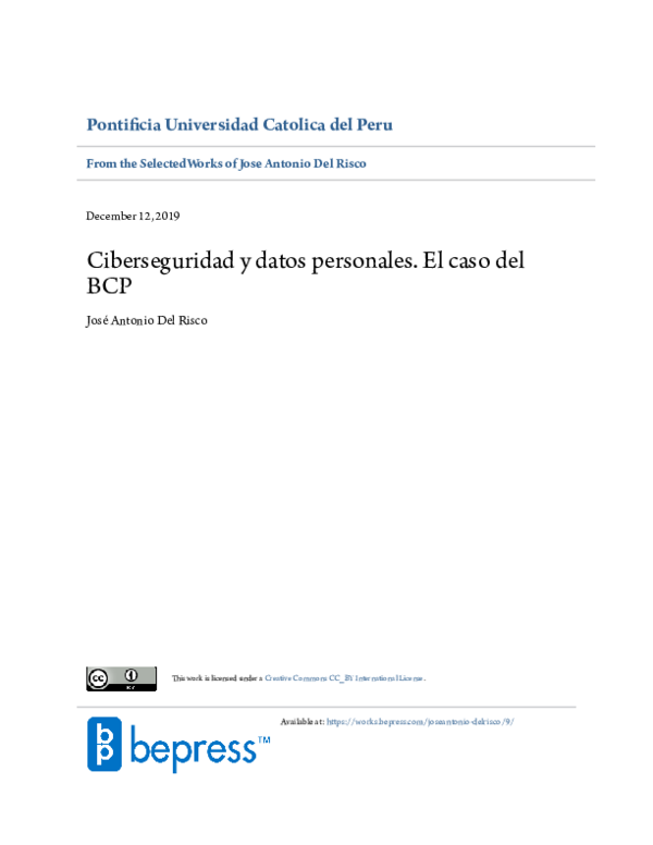 (PDF) Ciberseguridad y datos personales. El caso del BCP