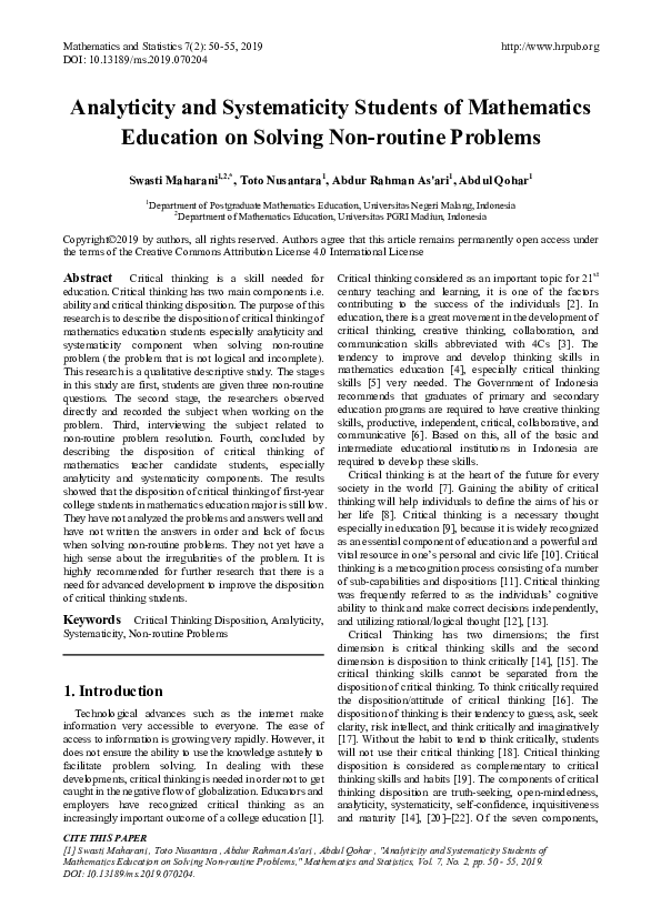 (PDF) Analyticity and Systematicity Students of Mathematics Education ...