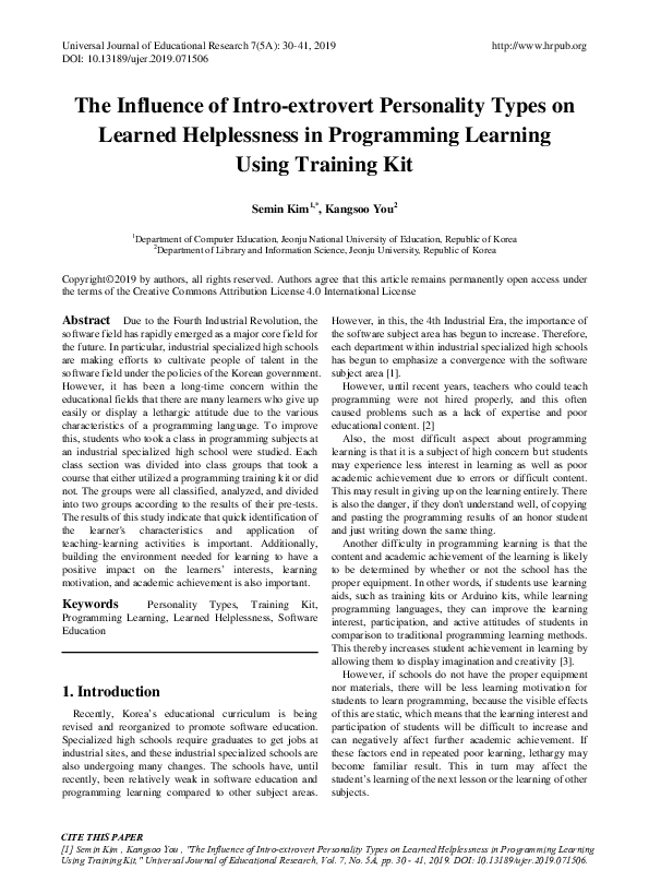 (PDF) The Influence of Intro-extrovert Personality Types on Learned ...