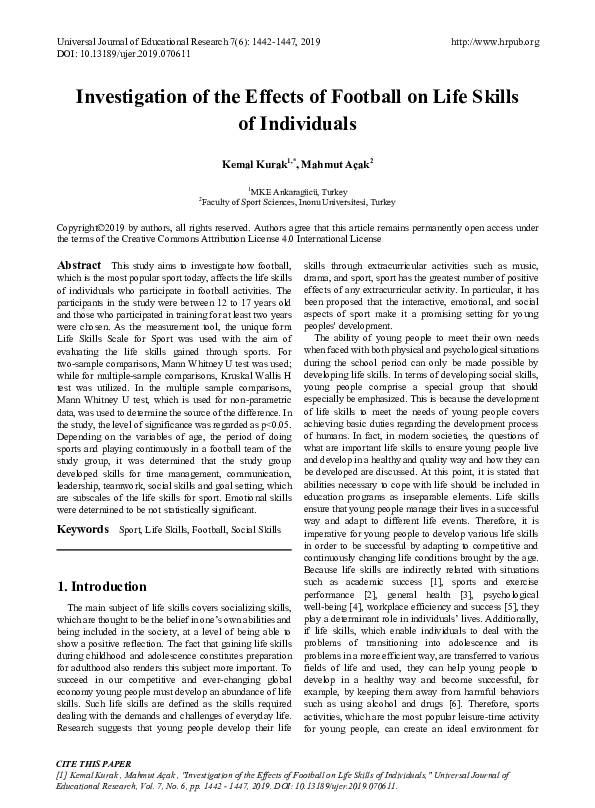 (PDF) Investigation of the Effects of Football on Life Skills of ...