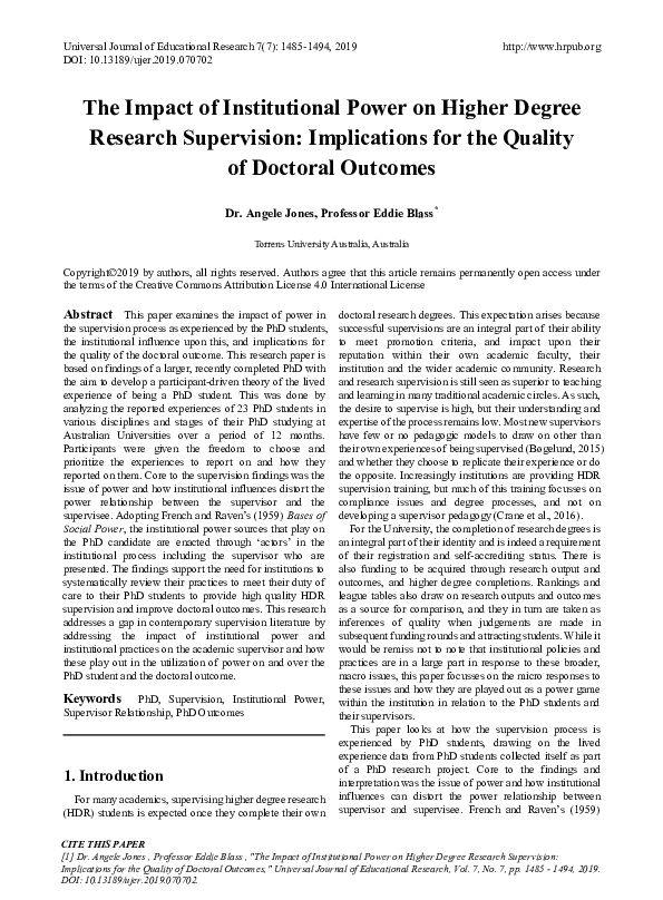 (PDF) The Impact of Institutional Power on Higher Degree Research ...