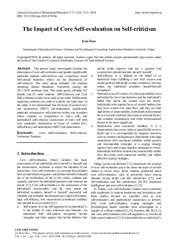 (PDF) The Impact of Core Self-evaluation on Self-criticism