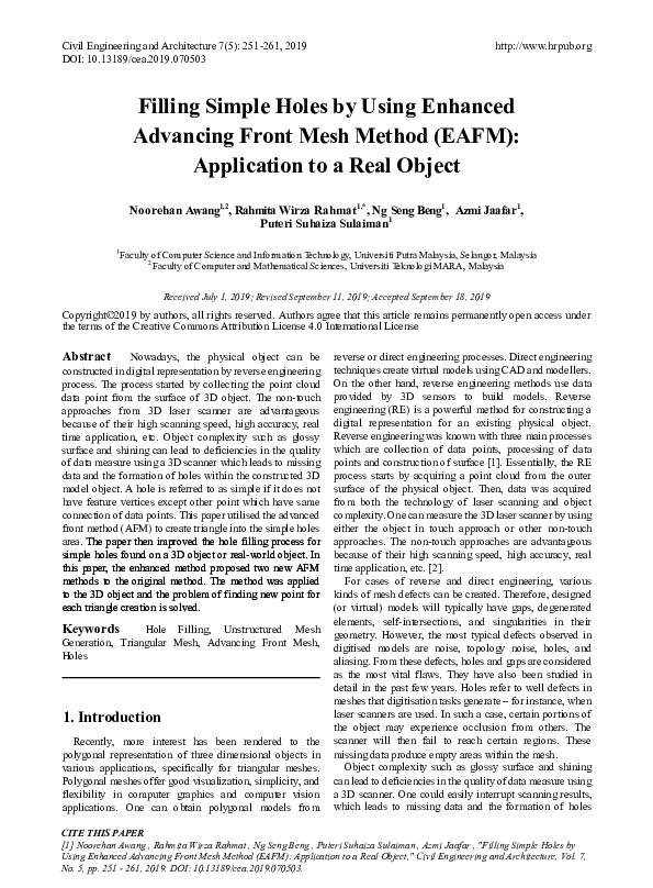 (PDF) Filling Simple Holes by Using Enhanced Advancing Front Mesh ...