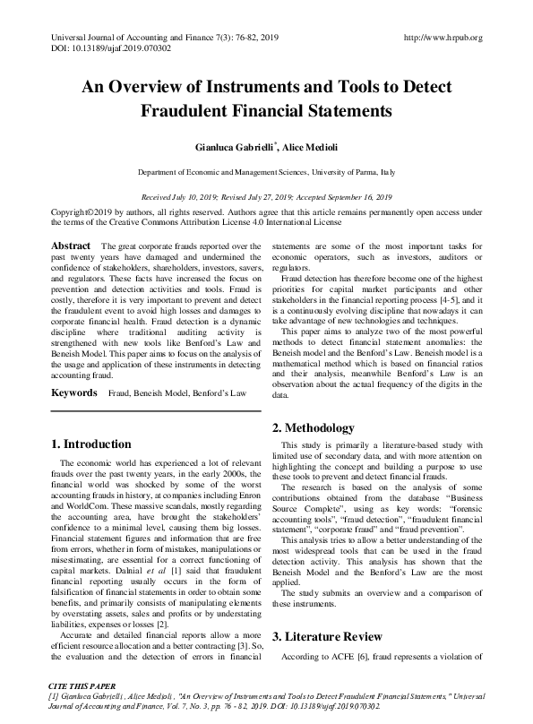 (PDF) An Overview of Instruments and Tools to Detect Fraudulent Financial Statements