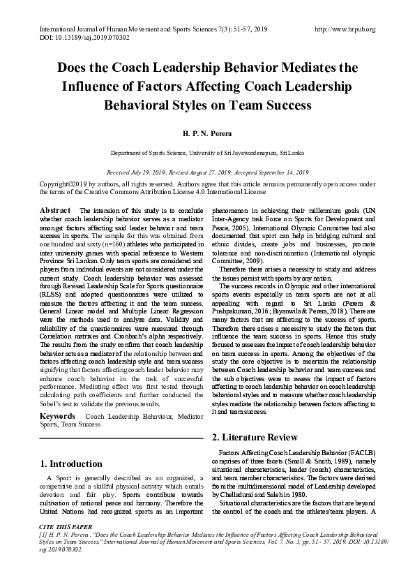 (PDF) Does the Coach Leadership Behavior Mediates the Influence of ...