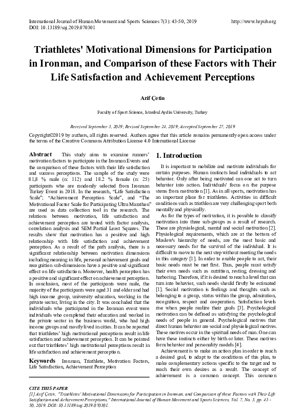 (PDF) Triathletes' Motivational Dimensions for Participation in Ironman ...