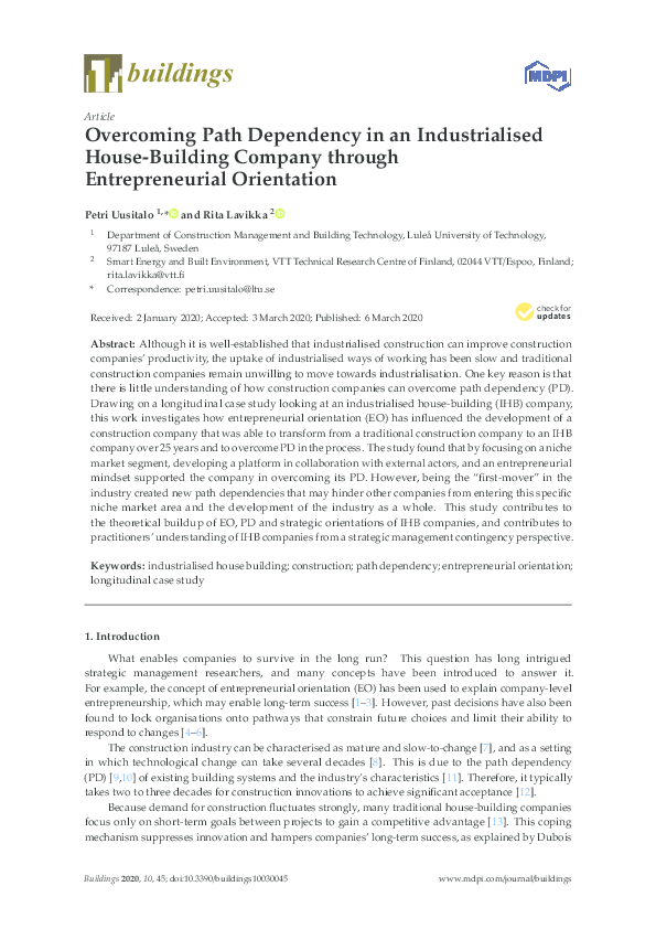 (PDF) Overcoming Path Dependency in an Industrialised House-Building Company through ...