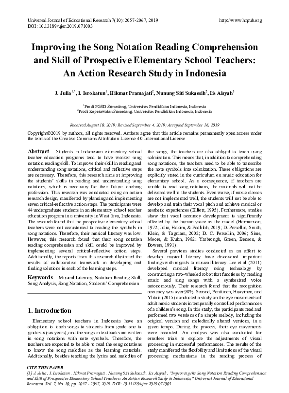 (PDF) Improving the Song Notation Reading Comprehension and Skill of ...