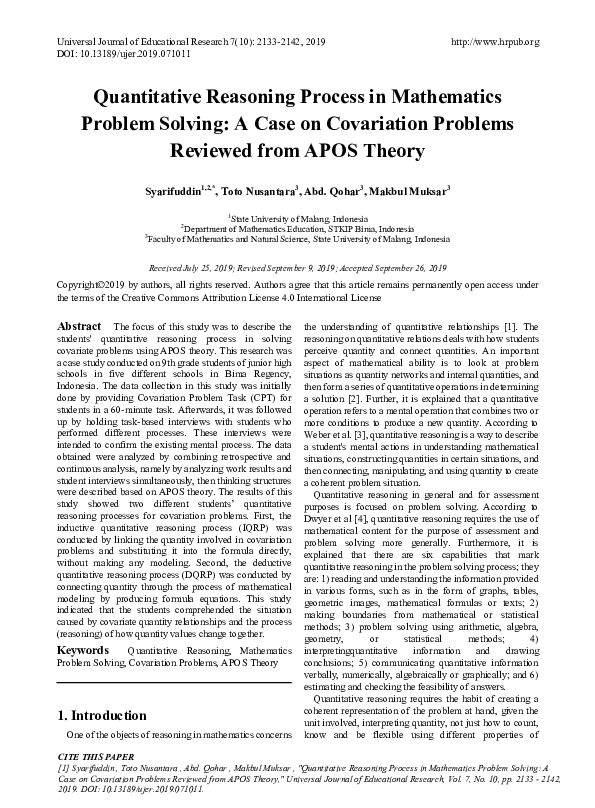 (PDF) Quantitative Reasoning Process in Mathematics Problem Solving: A ...