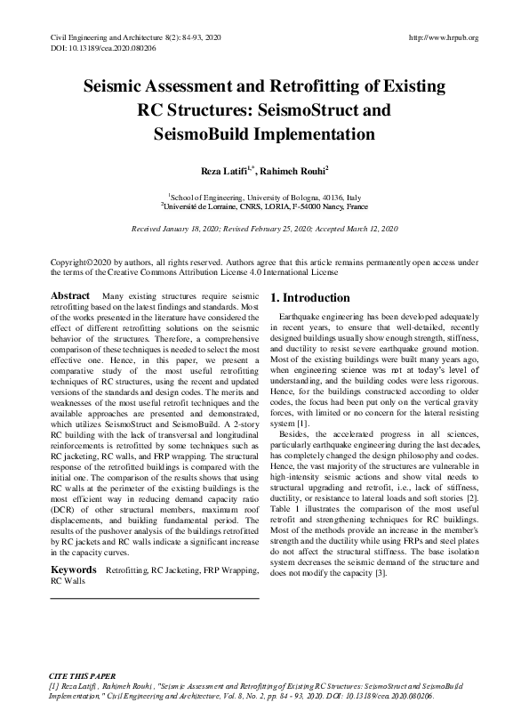 Pdf Seismic Assessment And Retrofitting Of Existing Rc Structures Seismostruct And