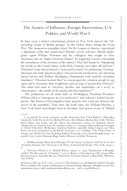 (PDF) The Anxiety of Influence: Foreign Intervention, U.S. Politics ...