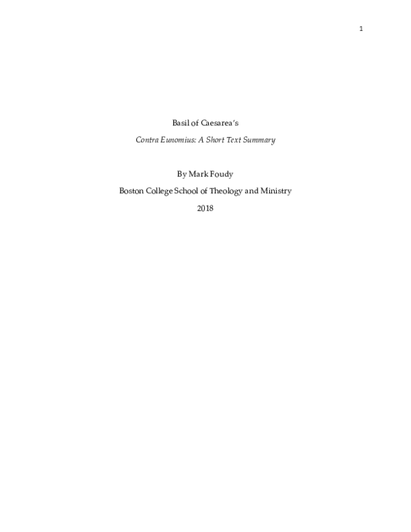 (PDF) Basil of Caesarea’s Contra Eunomius: A Short Text Summary