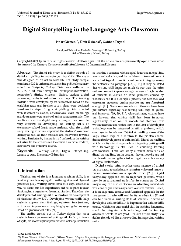 (PDF) Digital Storytelling in the Language Arts Classroom