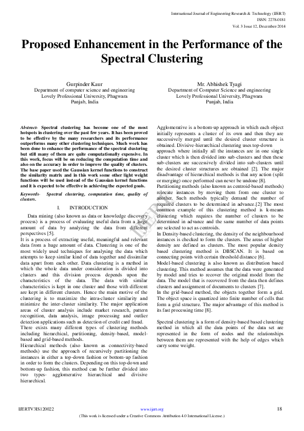 (PDF) IJERT-Proposed Enhancement in the Performance of the Spectral Clustering