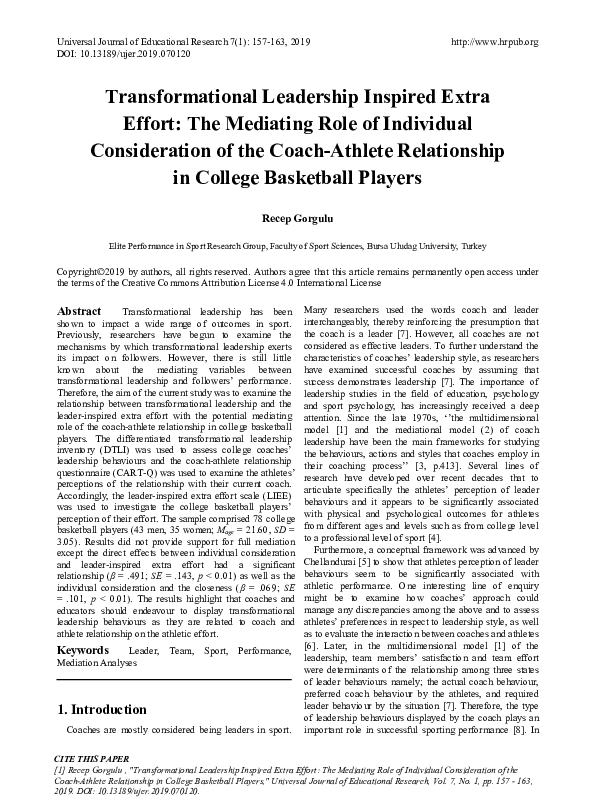 (PDF) Transformational Leadership Inspired Extra Effort: The Mediating ...