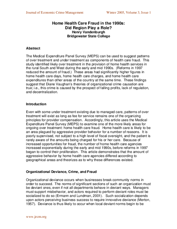 (PDF) Home Health Care Fraud in the 1990s: Did Region Play a Role?